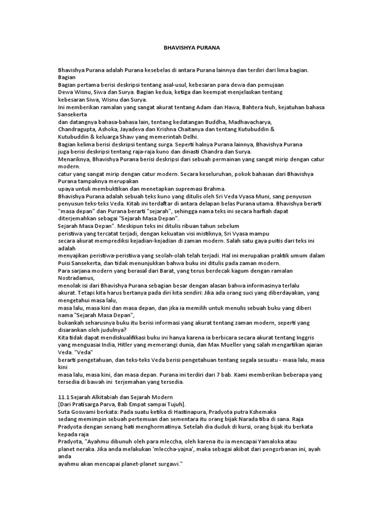 Sejarah Masa Depan dalam Bhavishya Purana | PDF