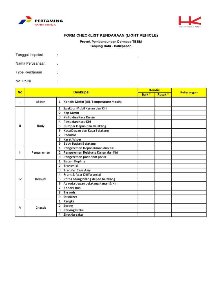 Form Inspeksi - Light Vehicle | PDF