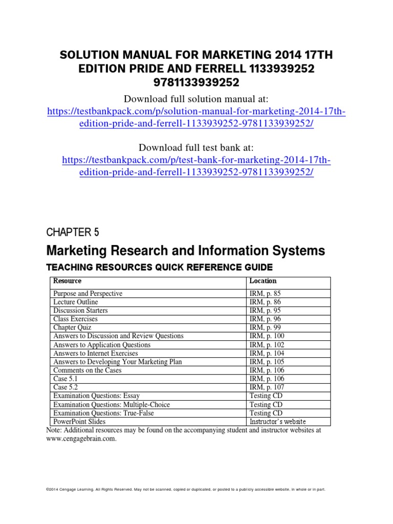 Marketing 2014 17th Edition Pride Solutions Manual 1 | PDF | Sampling ...