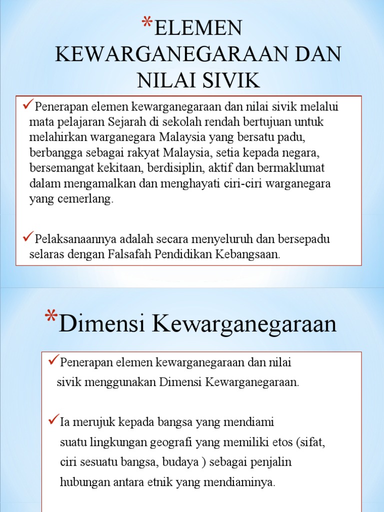 Elemen Kewarganegaraan Dan Nilai Sivik | PDF