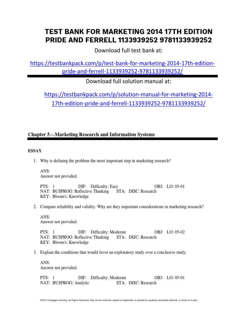 Marketing Research Test Bank 2014 | PDF