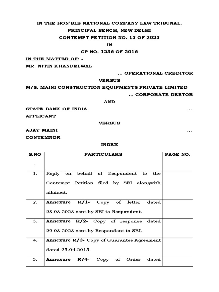 Contempt Petition Response: SBI vs. Maini | PDF | Law