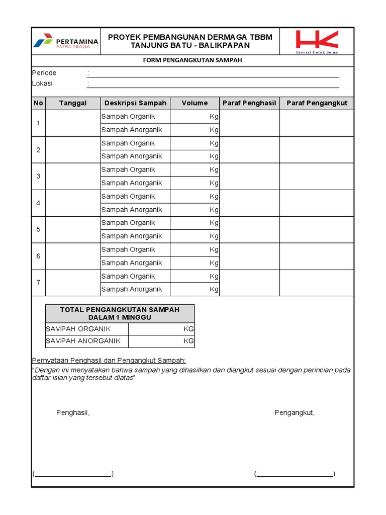 Form Pengangkutan Sampah | PDF