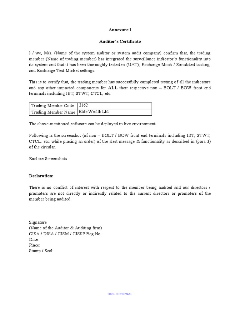 Annexure I BSE | PDF