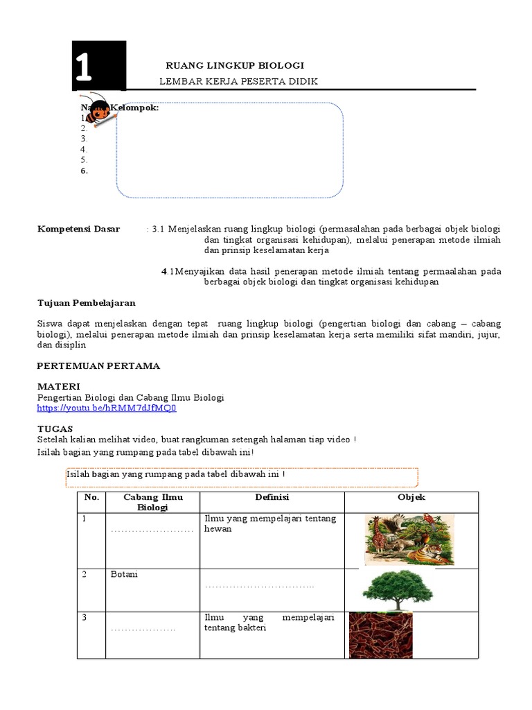 LKPD Pengertian Biologi Dan Cabang Ilmmu Biologi | PDF LKPD Pengertian Biologi Dan Cabang Ilmmu Biologi | PDF