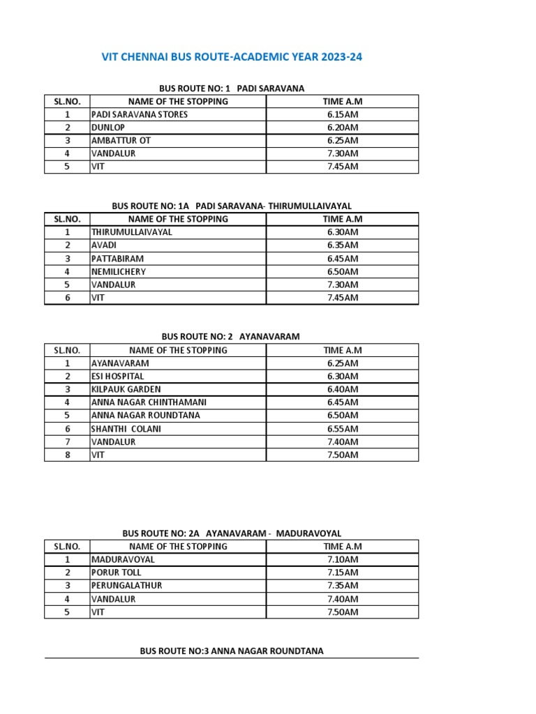VIT Chennai Bus Timings 2023-24 | PDF | Religion & Spirituality