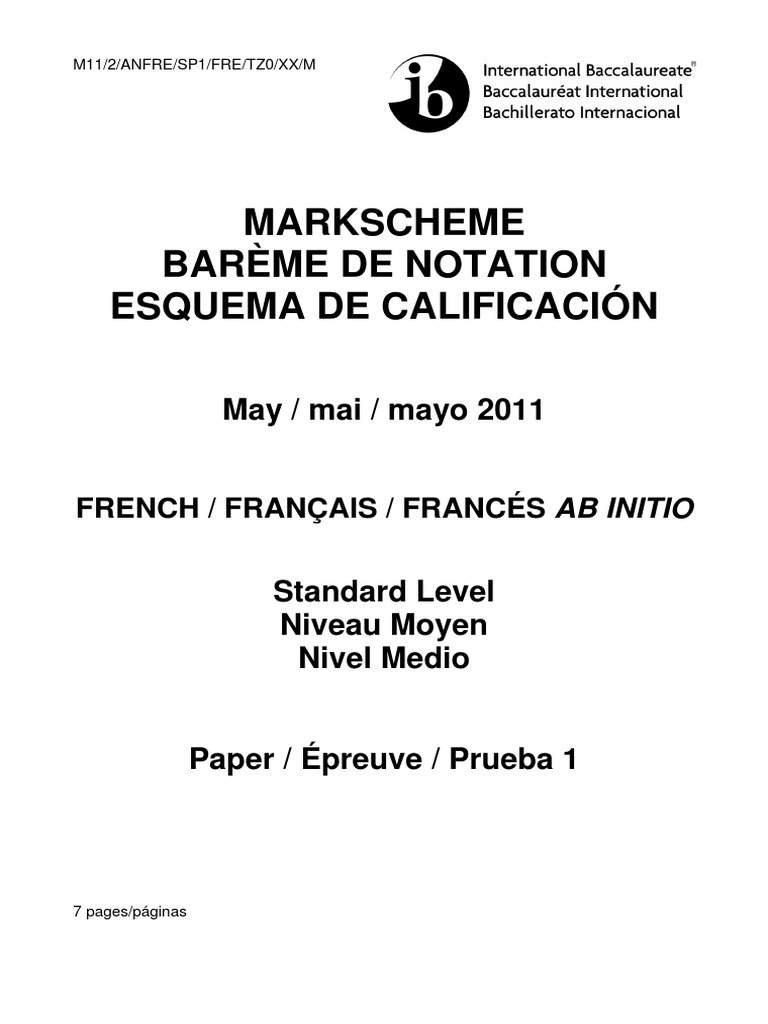 French Ab Initio Paper 1 SL Markscheme | PDF | Linguistique