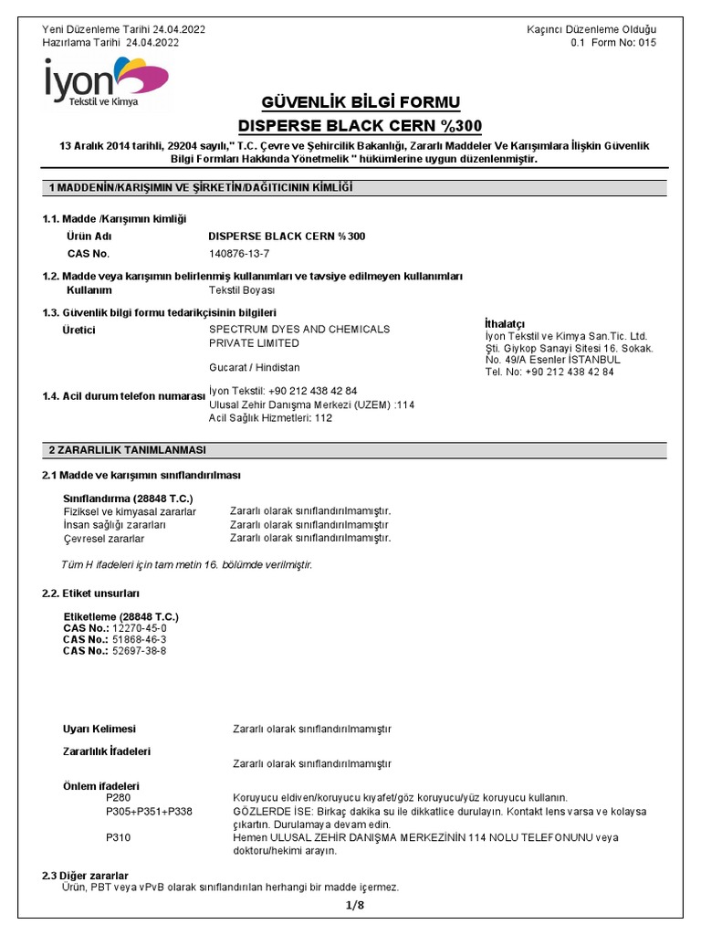 Disperse Black Cern 00 - MSDS-TR | PDF