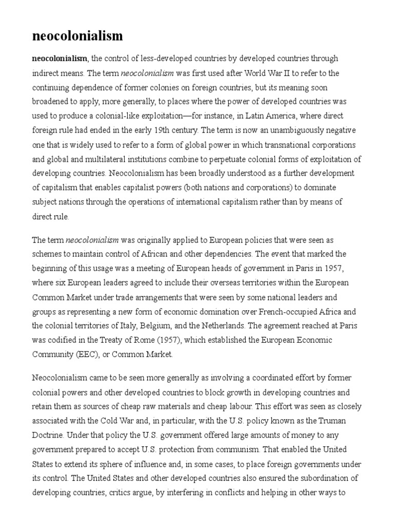 Neocolonialism - Britannica Online Encyclopedia | PDF | European Union | Colonialism