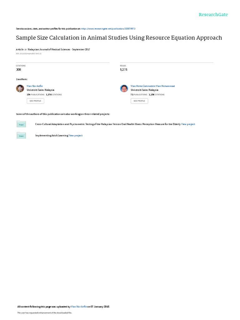 Sample Size Calculation in Animal Studies Using Re | PDF