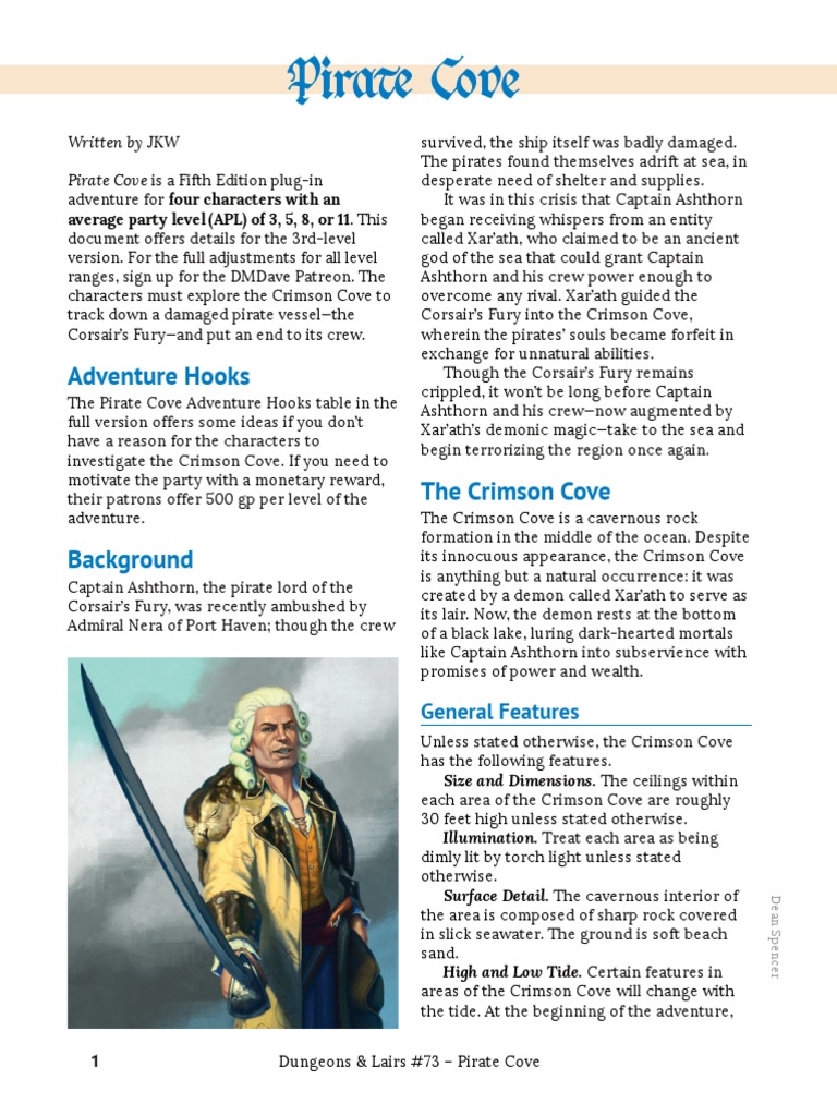 DMDave - Dungeons & Lairs 73 - Pirate Cove - Free Version | PDF