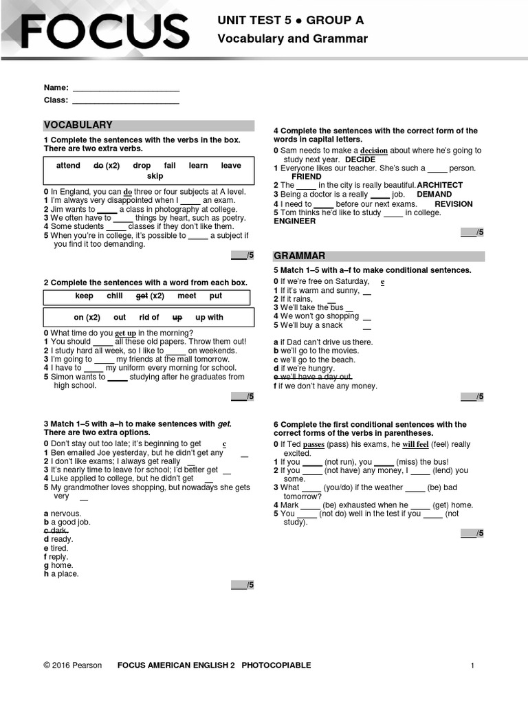 FOCUS 2 Unit Test For Student | PDF