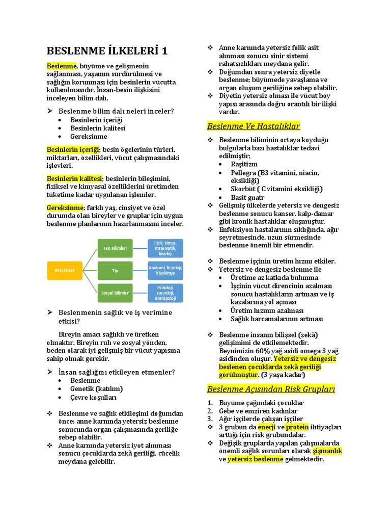 Beslenme İlkeleri̇ 1 | PDF