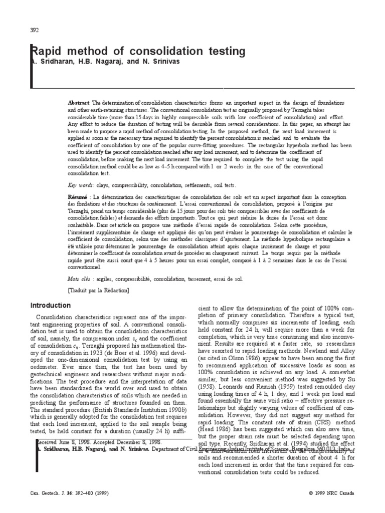 Rapid Method of Consolidation Testing | Download Free PDF | Applied And ...