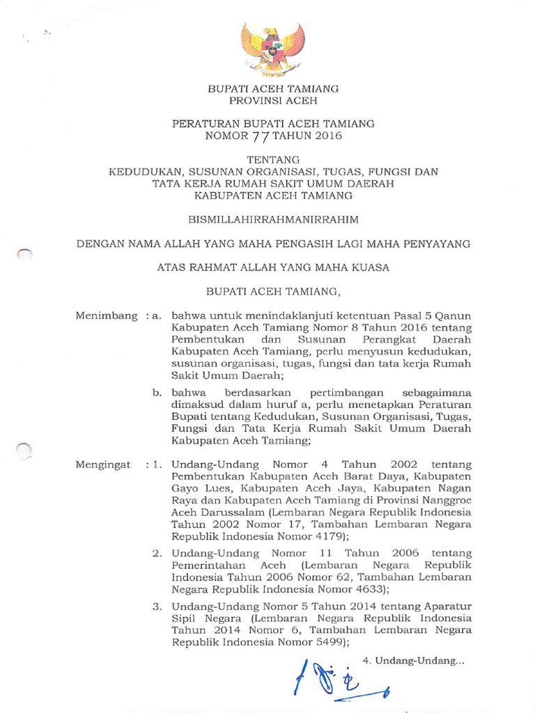 Perbub No 77 Tentang Pengorganisasian | PDF