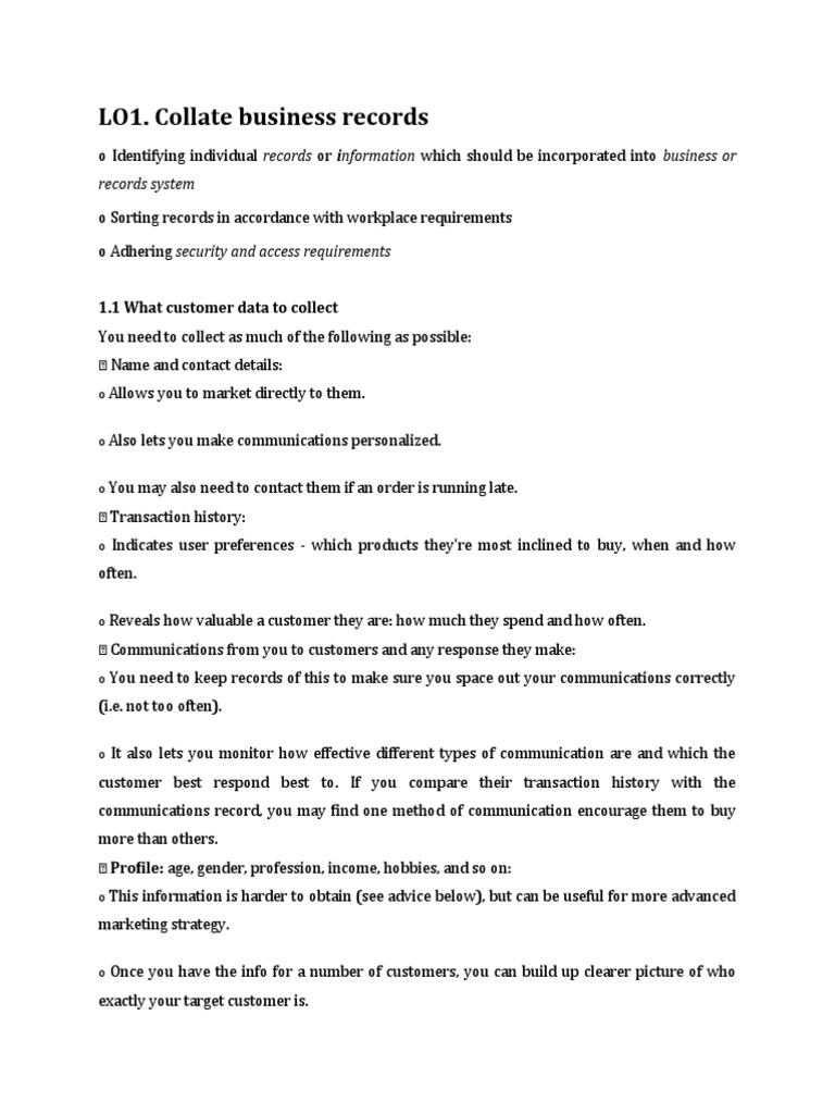 LO1. Collate Business Records | Download Free PDF | Information ...