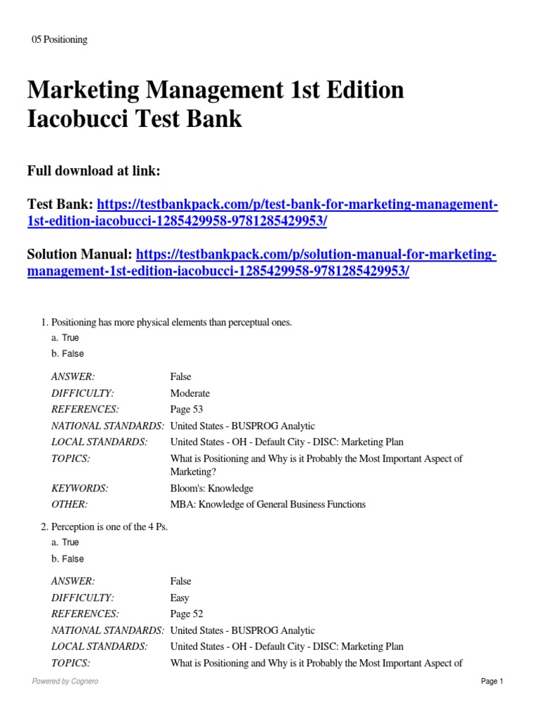 Marketing Management 1st Edition Iacobucci Test Bank 1 | PDF