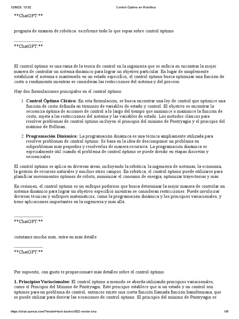 Control Óptimo | PDF | Programación dinámica | Optimización Matemática