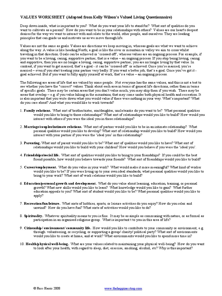 Values Questionnaire PG 1 | PDF