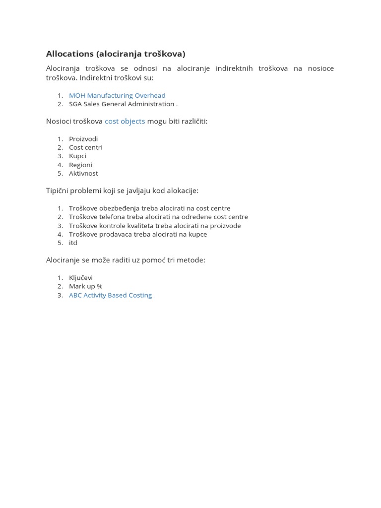 Alokacija Troškova | PDF