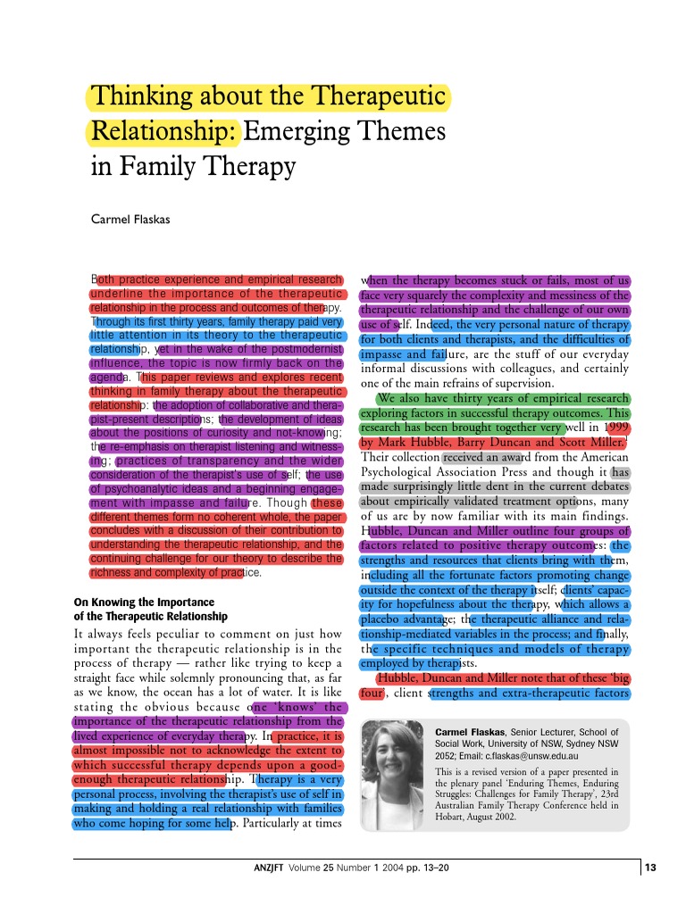 Thinking About The Therapeutic Realtionship | PDF