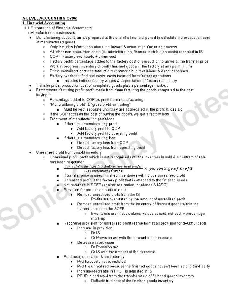 Cambridge A Level Accounting 9706 A2 Only Notes P | PDF