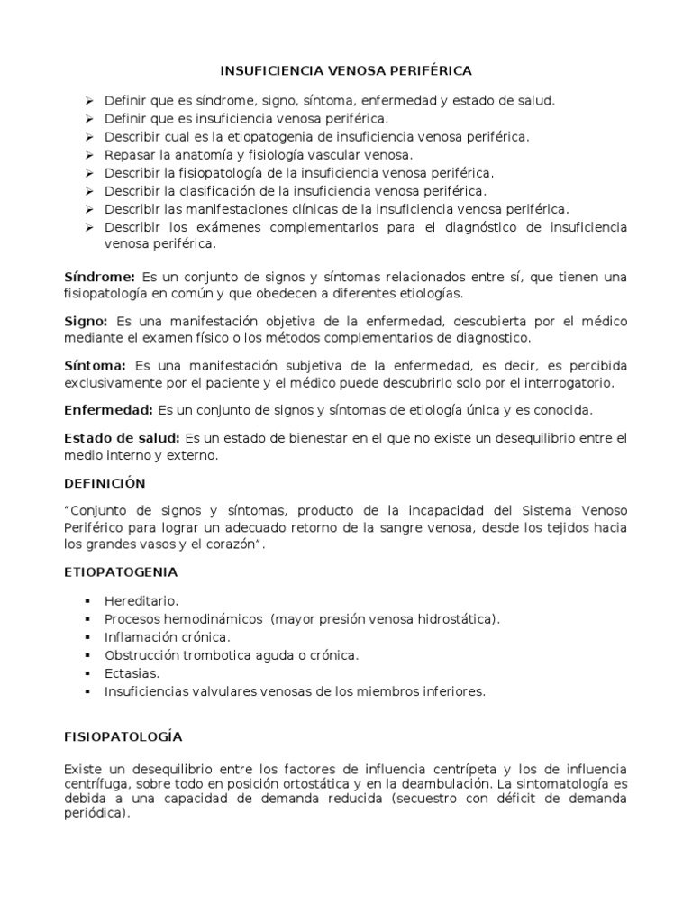 Caracterización Y Diagnóstico De La Insuficiencia Venosa Periférica