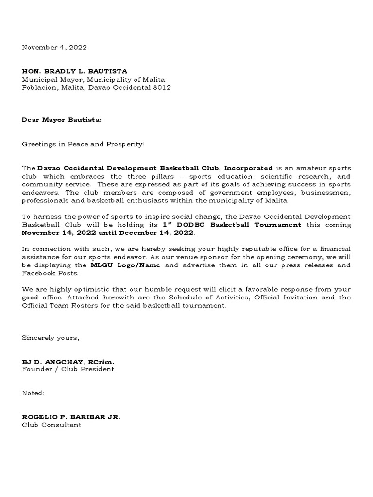 Letter of Request For MAYOR | PDF