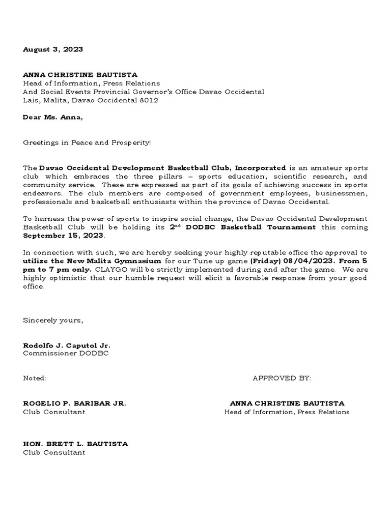 Letter of Request for GYM | PDF