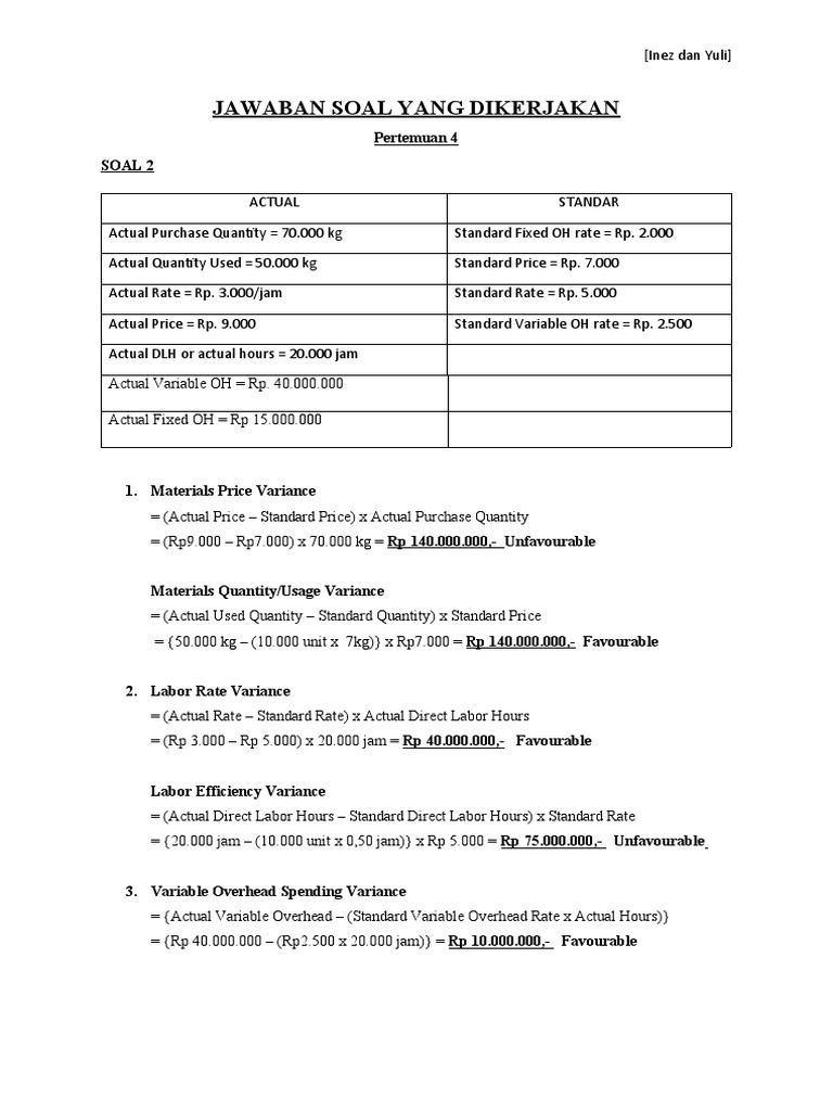 P4 - KJ Soal Yang Dikerjakan - STD Costing (pt.2) - Revisi | PDF | Economics | Business