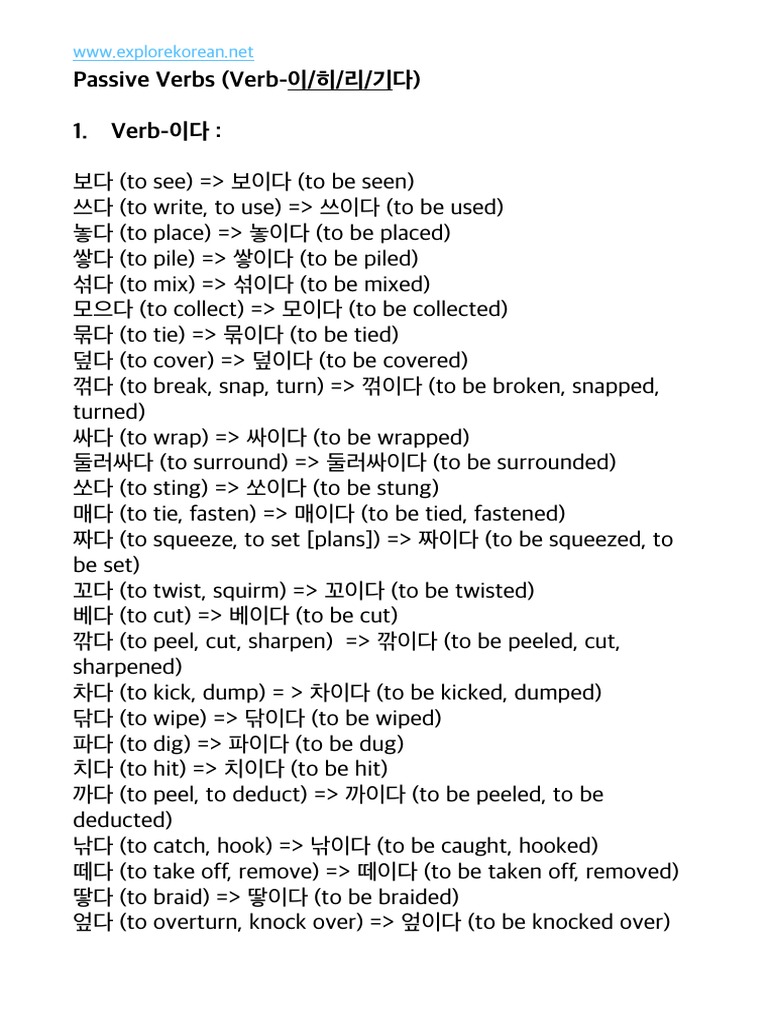 List of Korean Passive Verbs | PDF