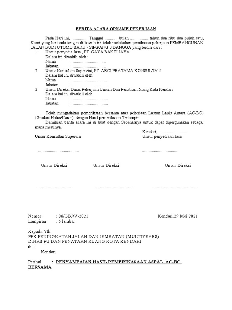 Berita Acara Opname Pekerjaan | PDF