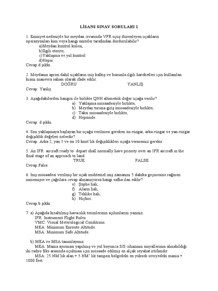 Li̇sans Sinav Sorulari 1 | PDF