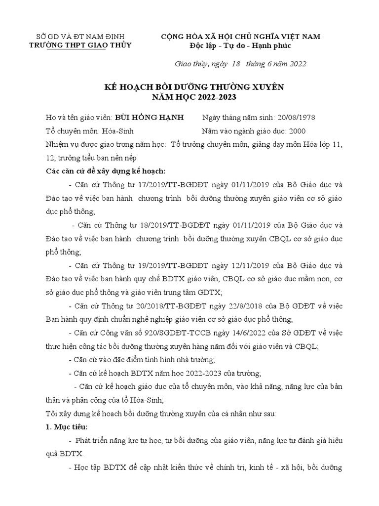 H NH - KH BDTX GV - 2022-2023 | PDF