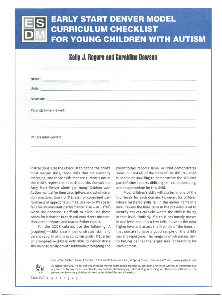 Early Start Denver Model Checklist | PDF