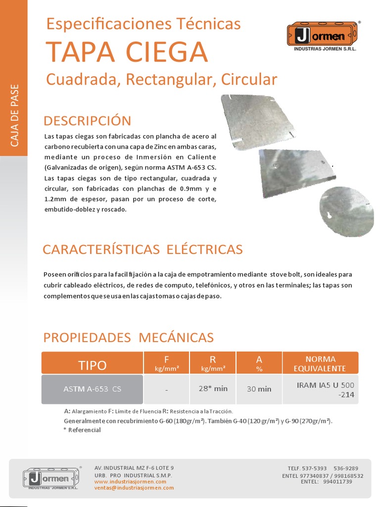 Ficha Tecnica - TAPAS CIEGAS | PDF | Procesos industriales | Ciencias ...