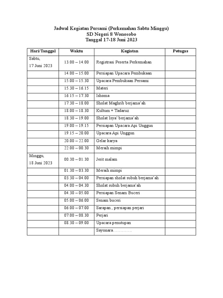 Jadwal Kegiatan Persami | PDF