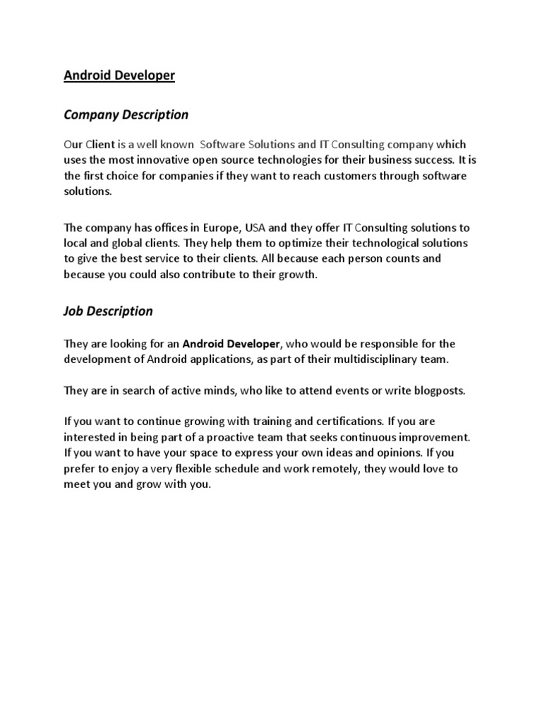 JD - Android Developer - Spain | PDF | Android (Operating System ...