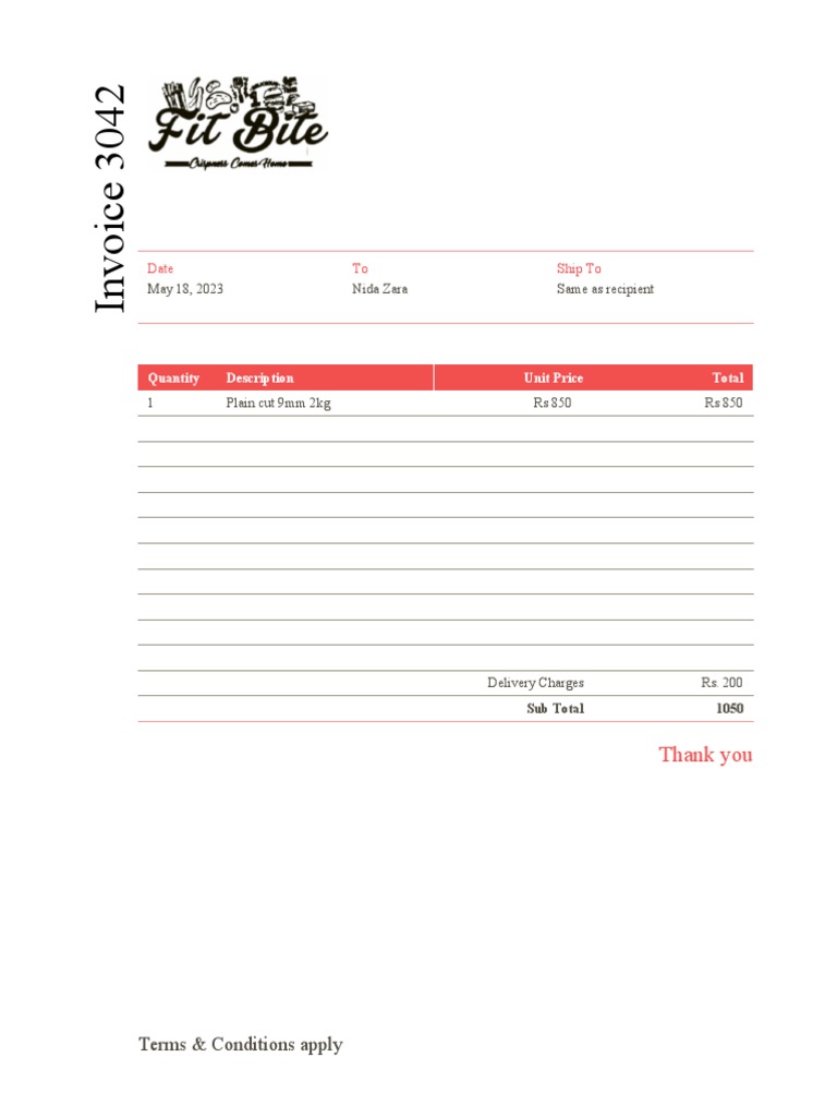 Invoice for Nida Zara | PDF