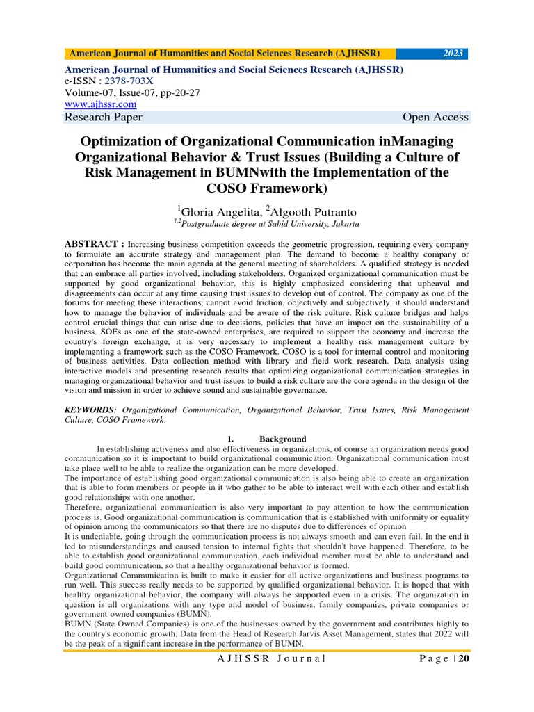 Optimization of Organizational Communication Inmanaging Organizational Behavior & Trust Issues ...