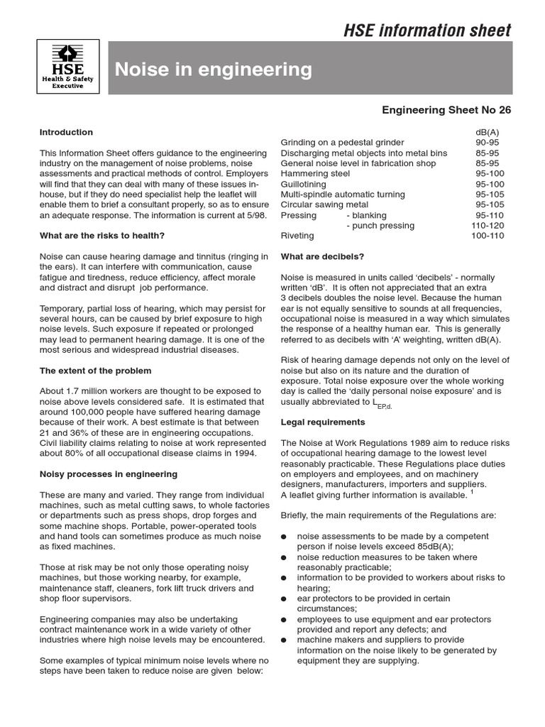 Noise in Engineering HSE | PDF