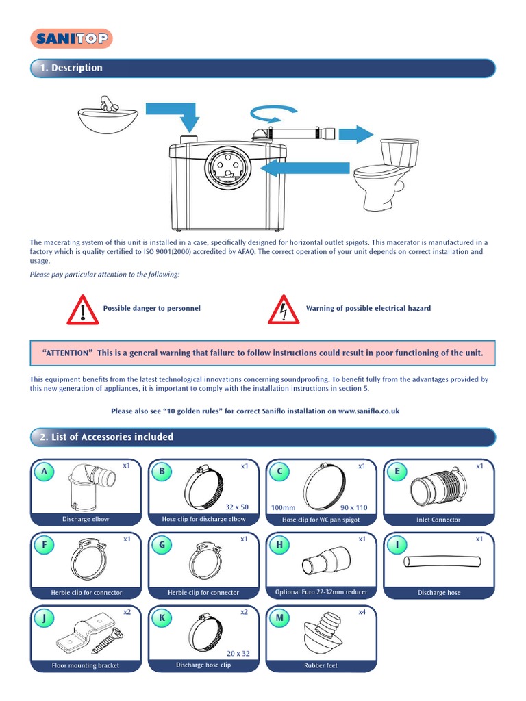 Saniflo Sanitop Installation Guide | PDF | Electrical Wiring | Ac Power ...