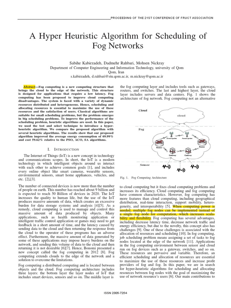 A Hyper Heuristic Algorithm For Scheduling Of Fog Networks Sabihe Kabirzadeh Dadmehr Rahbari