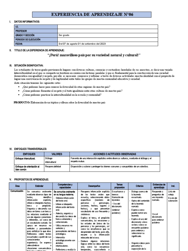 3° Grado - Experiencia de Aprendizaje N°06 | PDF