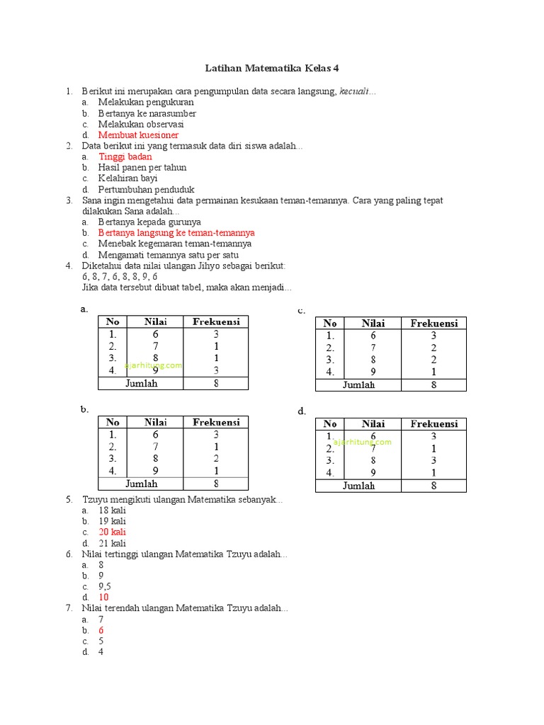 Latihan Soal Matematika (Data Kelas 4) | PDF