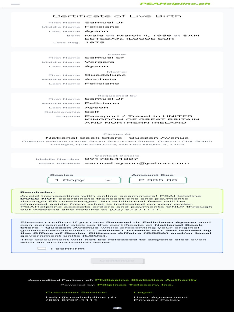 PSA Online Delivery - Confirmation PSAHelpline.… | PDF