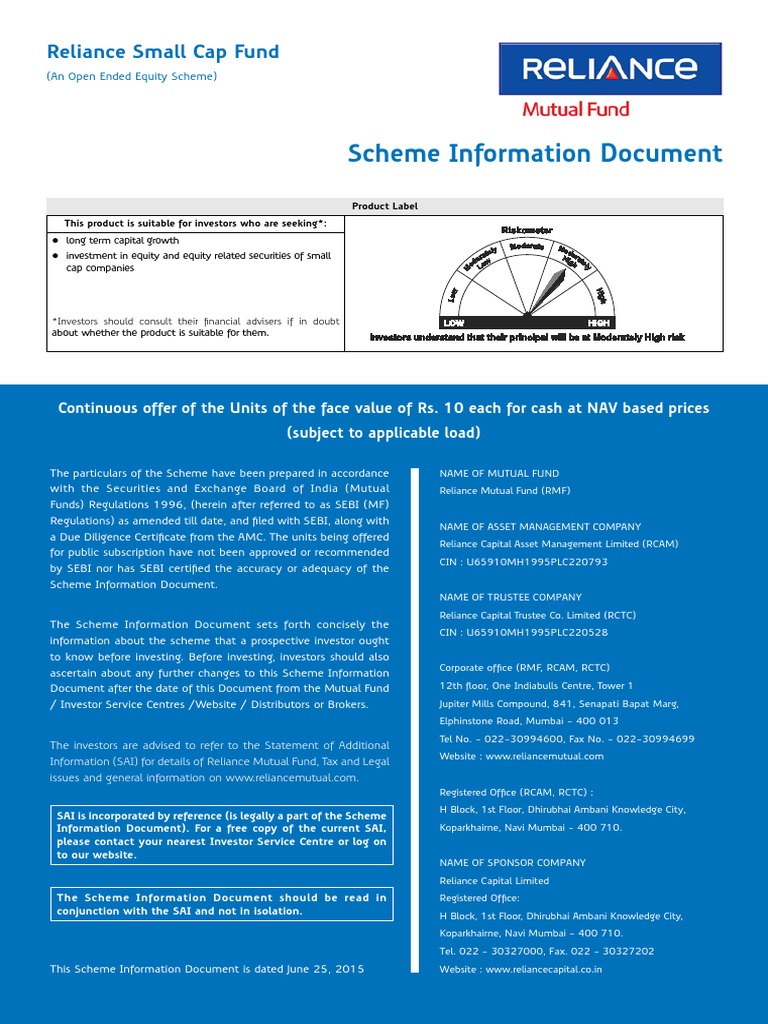 Reliance Small Cap Fund - Prospectus | PDF | Derivative (Finance ...