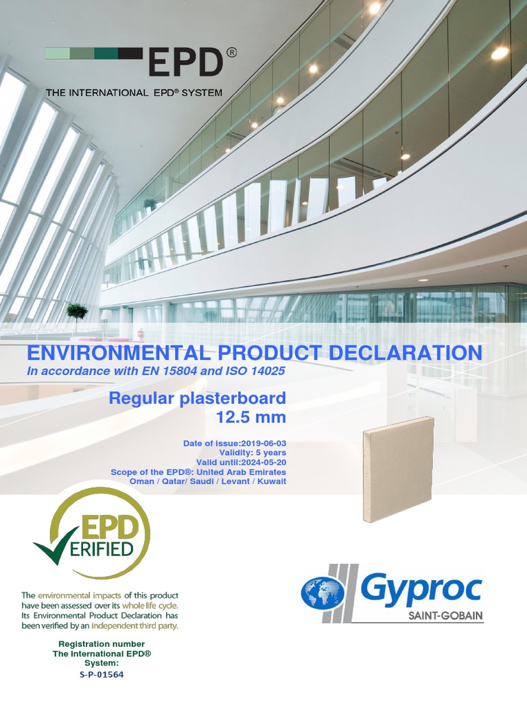 S-P-01564 EPD Regular Plasterboard 12.5 MM | PDF | Life Cycle Assessment | Ozone Depletion