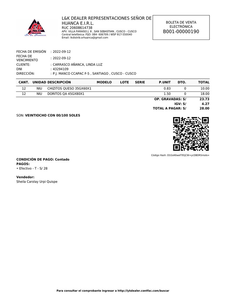 Ejemplo de Boleta Electrónica | PDF