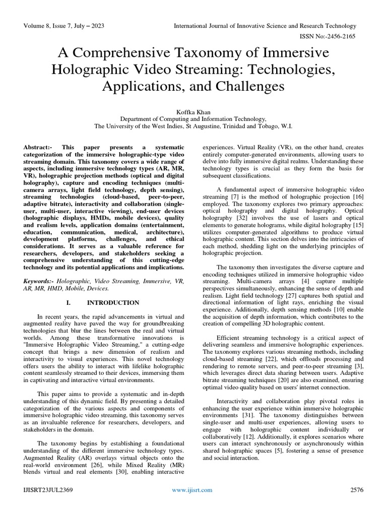 Holographic Video Streaming Taxonomy | PDF | Holography | Augmented Reality